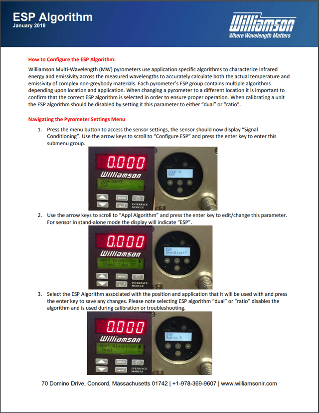 How to Configure the ESP Algorithm - Williamson IR